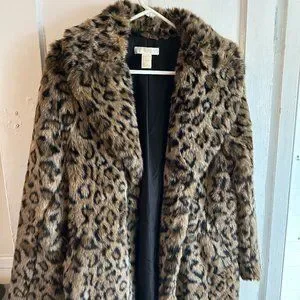 H&M | Jackets & Coats | Hm Faux Fur Leopard Print Coat In Brown And ...